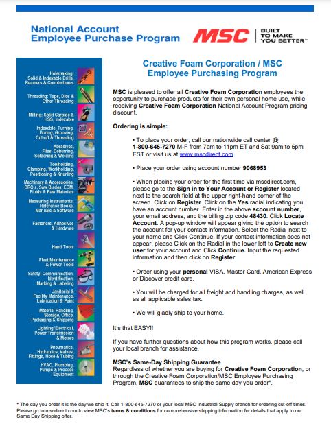 MSC Employee Purchasing Program – Creative Foam Health and Wellness Portal